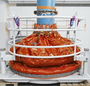Fire bellows for maintaining fire barrier during drilling and ...